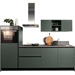 K&uuml;che KOCHSTATION, B:268cm T:60cm, gr&uuml;n, Komplettk&uuml;chen-Sets, "KS-Sakura, vormontiert, mit Vollausz&uuml;gen und h&ouml;henverstellbaren F&uuml;&szlig;en", vormontiert,