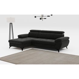Ecksofa COTTA, B:261cm H:100cm T:166cm, schwarz, Wohnzimmer, Sofas, "Hudson", optional mit Schlaffunktion und XL Bettkasten, Liegefl&auml;che 190x119cm