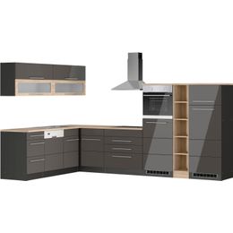 Winkelk&uuml;che KOCHSTATION, B:220cm H:200cm T:340cm, grau, Komplettk&uuml;chen-Sets, "KS-Wien", Stellbreite 220 x 340 cm, wahlweise mit E-Ger&auml;ten