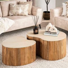 Pharao24.de Satztisch Beistelltische in modernem Design aus Mangobaum Massivholz (zweiteilig)
