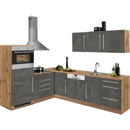 Winkelk&uuml;che KOCHSTATION, B:220cm H:200cm T:60cm, grau, Komplettk&uuml;chen-Sets, "KS-Samos", Stellbreite 200x270 cm, wahlweise mit E-Ger&auml;ten und Induktion
