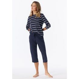Schiesser Damen 3/4-Hose "Mix + Relax", Gr. 40, blau, Single Jersey, Obermaterial: 95% Baumwolle, 5% Elasthan, Hosen, Cotton-Mix, Gummizug,