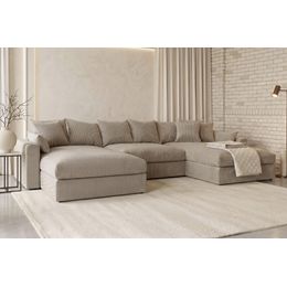 Wohnlandschaft OTTO HOME, B:385cm T:198cm, beige, 100% Polyester, Sofas, "Cosy Lounge U-Form, Breite 385 cm", Mega-Sofa mit Cordstoff bezogen, mit