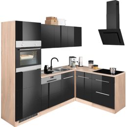 Winkelk&uuml;che KOCHSTATION, B:230cm H:200cm T:60cm, schwarz, Komplettk&uuml;chen-Sets, "KS-Brindisi Stellbreite 230/170 cm", wahlweise mit E-Ger&auml;ten und
