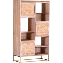 Highboard GUTMANN FACTORY, B:80cm H:146cm T:37cm, beige, Wohnzimmer, Sideboards, "Belkin, Hochkommode", Stauraumschrank, T&uuml;ren mit Rattanfront,