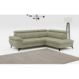 Ecksofa COTTA, B:256cm T:207cm, gr&uuml;n, Wohnzimmer, Sofas, "Hudson", mit Kopfteilverstellung, optional Schlaffunktion & Bettkasten