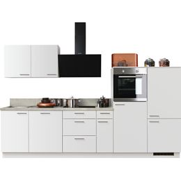 K&uuml;chenzeile KOCHSTATION, B:320cm T:60cm, wei&szlig;, Komplettk&uuml;chen-Sets, "KS-Scafa, mit h&ouml;henverstellbaren F&uuml;&szlig;en", vormontiert, wahlweise mit E-Ger&auml;ten,