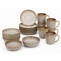 Cosy & Trendy COSY & TRENDY Fr&uuml;hst&uuml;cks-Geschirrset "Astera, Geschirr-Set, 18-tlg.", 18, grau, Geschirr-Sets, Steinzeug, f&uuml;r 6 Personen, rund, sp&uuml;lmaschinengeeignet