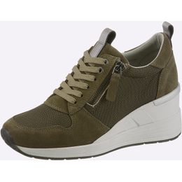 Heine Damen Sneaker, Gr. 37khaki, Glattleder, Leder, Rindsleder, Veloursleder, Schuhe