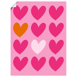 Wandbild Artland, B:90cm H:120cm, bunt, Papier, Wohnzimmer, Bilder, "Herzen auf pink", als Alubild, Leinwandbild, Poster, Wandaufkleber in verschied.
