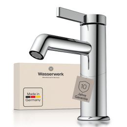 Waschtischarmatur WASSERWERK, B:5cm H:16,5cm T:16cm, silber, Messing, Armaturen, "WT 11", inkl. Popup, wassersparend