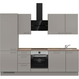 K&uuml;chenzeile Nobilia, B:270,3cm H:216,6cm T:60cmk&uuml;che: grau, korpus: taupegrau, arbeitsplatte: eiche havanna nachbildung, Komplettk&uuml;chen-Sets, ""Laser