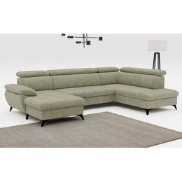 Wohnlandschaft COTTA, B:324cm T:207cm, gr&uuml;n, Sofas, "Hudson U-Form, B: 324 cm", mit Kopfteilverstellung, optional Schlaffunktion & Bettkasten