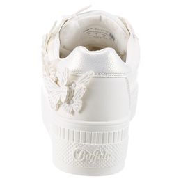 Buffalo Damen Plateausneaker, Gr. 40, wei&szlig;, Lederimitat, Glitzer, bestickt, Schuhe, Freizeitschuh, Halbschuh, Schn&uuml;rschuh mit