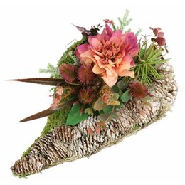 Kunstblume OTTO HOME, B:28cm H:14cm L:22cmmauve, Kunstpflanzen, "Gesteck mit Dahlie in Herz-Pflanzschale", Herzdekoration mit Dahlienbl&uuml;te, Zapfen