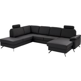 Wohnlandschaft DIE PLANBAR, B:309cm H:104cm T:235cm, schwarz, Sofas, "PN-EM15047 U-Form, mit Kopfst&uuml;tzen", Echtleder, wahlweise mit Schlaffunktion u.