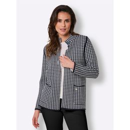 Damen Jacquardstrickjacke, schwarz-wei&szlig;, Gr. 40, CREATION L PREMIUM, gemustert, 90% Wolle, 10% Polyamid, Strickjacken