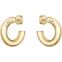 BOSS Damen Paar Creolen "LIVE", 25mm, Edelstahl, gold, Edelstahl, Ohrringe, mit Preciosa Crystal