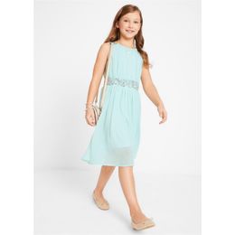 bonprix M&auml;dchen Chiffonkleid, blau, festlich, Gr. 164, Chiffon, Obermaterial: 100% Polyester. Futter: 100% Polyester, Kleider, aus Chiffon, mit