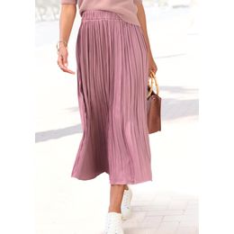 Lascana Damen Maxirock "mit Plisseefalten aus edel gl&auml;nzender Ware", rosa, Gr. 44, unifarben, Web, Obermaterial: 100% Polyester, R&ouml;cke, festlicher