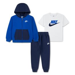 Nike Sportswear Jungen Sportanzug, blau, Gr. 4, mehrfarbig, Obermaterial: 60% Baumwolle, 40% Polyester, Sportanz&uuml;ge, 3-teiliges Set, f&uuml;r Kinder, mit