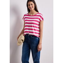 Street One Damen T-Shirt, pink, Gr. 46, gestreift, Stoff, 95% Viskose, 5% Elasthan, Shirts, im Streifendesign