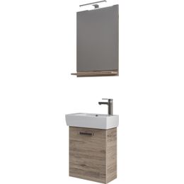 Badm&ouml;bel-Set SAPHIR, B:50cm H:200cm T:25cm, braun, Kastenm&ouml;bel-Sets, "4-teilig, mit Spiegel und Leuchte"