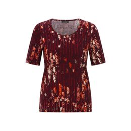 GOLDNER Damen Kurzarmshirt "Viskoseshirt mit Bl&uuml;ten und L&auml;ngsstreifen", rot, Modisch, Gr. 48, Obermaterial: 95% Viskose CV. 5% Elasthan EL., Shirts,