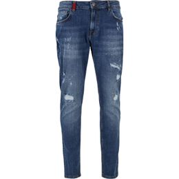 2Y Premium Herren Bequeme Jeans "2Y Premium FRANCISCO DESTROYED SLIM FIT JEANS", blau, Gr. 30, unifarben, 98% Baumwolle, 2% Elasthan, Jeans
