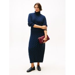Damen Strickkleid "CRV SOFT WOOL CABLE ROLL-NK DRS", blau, Gr. 52, Tommy Hilfiger Curve, unifarben, Strick, Obermaterial: 100% Wolle, Kleider, in