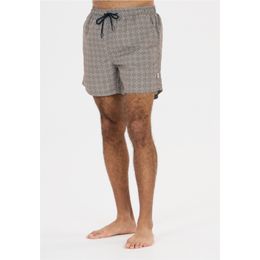 NOU Herren Badeshorts "Justino", beige, Gr. L, bedruckt, 100% Polyester, Badehosen, mit elastischem Bund und Kordelzug