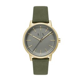 Armani Exchange Herren Quarzuhr, gr&uuml;n, Armbanduhren, Armbanduhr, Herrenuhr, Lederarmband, analog, Tag
