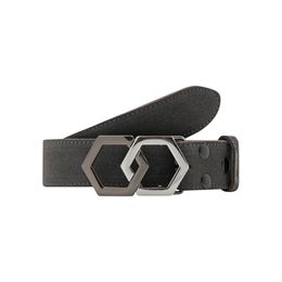 Damen Lederg&uuml;rtel, schwarz, Gr. 80, RETTUNGSRING G&Uuml;RTEL, unifarben, Leder, G&uuml;rtel, mit austauschbarer Schlie&szlig;e &raquo;Eckiges Doppel Silber/Schwarz&laquo;