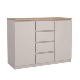 Kommode Home Affaire, B:120,8cm H:90,7cm T:50cm, beige, Holzwerkstoff, Schlafzimmer, Sideboards, "Naia, Sideboard, 4 Schubladen, 2 T&uuml;ren,