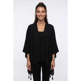 bonprix Damen Poncho "Leichter Sommerponcho", schwarz, Web, Obermaterial: 100% Viskose, Jacken, aus reiner Viskose, mit verspielten Quasten, leichter