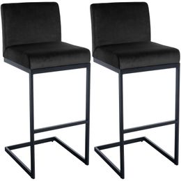 CLP Barhocker 2er Set mit R&uuml;ckenlehne Hopewell, gepolsterte Sitzfl&auml;che aus Samt und Metallgestell mit Fu&szlig;ablage, f&uuml;r K&uuml;che, Esszimmer und Bar