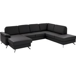 Wohnlandschaft DIE PLANBAR, B:309cm H:88cm T:235cm, schwarz, Sofas, "PN-EM15047 U-Form, ohne Kopfst&uuml;tzen", Echtleder, wahlweise mit Schlaffunktion u.