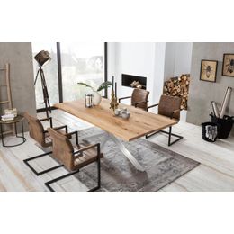 Esstisch Sit, B:200cm H:76cm T:100cm, beige, K&uuml;che, Tische, "Dakar Wildeiche natur mit Stern-Gestell aus Metall, Massivholz", Markantes Stern-Gestell