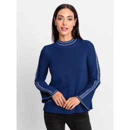Damen Strickpullover "Pullover", blau, Gr. 50, Rick Cardona BY HEINE, gemustert, mehrfarbig, unifarben, 50% Baumwolle, 50% Polyacryl, Pullover