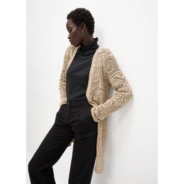 bonprix Damen Longstrickjacke, beige, Gr. 52, gemustert, unifarben, Strick, Obermaterial: 50% Baumwolle, 50% Polyacryl, Strickjacken, lockere und