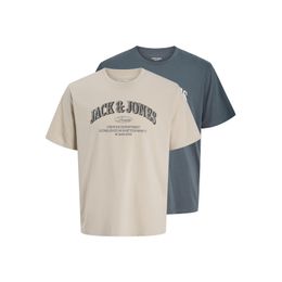 Jack & Jones JACK & JONES Herren T-Shirt "JJEDENVER LOGO TEE SS O-NECK 2PK MP", beige, Gr. XXL, Jersey, Obermaterial: 100% Baumwolle, Shirts, aus Baumwolle, in