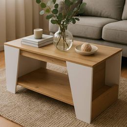 Pharao24.de Designercouchtisch Wohnzimmer Tisch in Eichefarben und Wei&szlig;