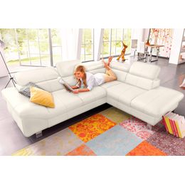 COTTA Ecksofa "Driver L-Form, B: 265 cm", B/H/T: 268cm x 73cm x 214cm, Leder BEEFY, Ottomane rechts,mit Kopfteilverstellung,mit Bettfunktion und