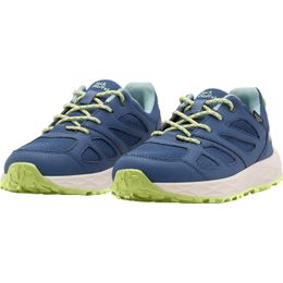 Jack Wolfskin Kinder Wanderschuh "WOODLAND 2 TEXAPORE LOW K", Gr. 33, blau, Synthetik, Textil, Schuhe, wasserdicht, Trekkingschuh