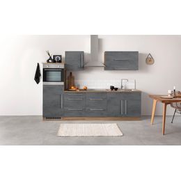 K&uuml;chenzeile KOCHSTATION, B:270cm H:200cm T:60cm, grau, Komplettk&uuml;chen-Sets, "KS-Samos", Breite 270 cm, wahlweise mit E-Ger&auml;ten und Induktionskochfeld