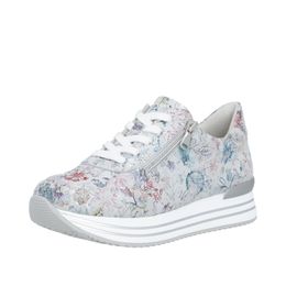 Remonte Damen Plateausneaker, Gr. 45hellgrau multicolor, Veloursleder, gebl&uuml;mt, metallic, Schuhe, Freizeitschuh, Halbschuh, Schn&uuml;rer mit