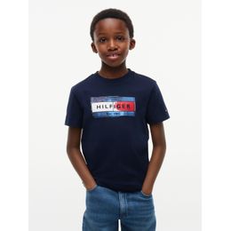 Tommy Hilfiger Jungen T-Shirt "HILFIGER FLAG GRAPHIC TEE"dunkelblau, Gr. 7, unifarben, Single Jersey, Obermaterial: 100% Baumwolle, Shirts,