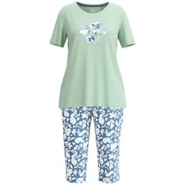 G&ouml;tzburg G&Ouml;TZBURG Damen Pyjama, Gr. 46gr&uuml;n, mittel, allover, Single Jersey, Obermaterial: 100% Baumwolle, Homewear-Sets, Kurzarm, 3/4 Hose,