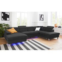 Wohnlandschaft COTTA, B:320cm, schwarz, Microfaser PRIMABELLE (100% Polyester);Kunstleder SOFTLUX;Feinstruktur (100% Polyester);Kunstleder