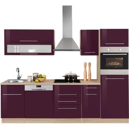 K&uuml;chenzeile KOCHSTATION, B:270cm T:60cm, lila, Komplettk&uuml;chen-Sets, "KS-Eton", mit E-Ger&auml;ten, Breite 270 cm